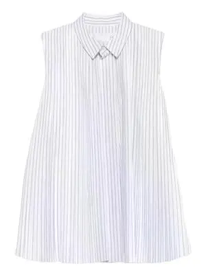Sacai Sleeveless Striped Pleated Back Top - Black