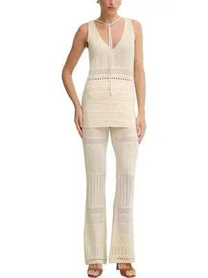 Patrizia Pepe Logo Pointelle Knit Flared Trousers - Neutrals