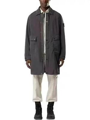 Stone Island Logo Patch Button-up Trench Coat - Grey