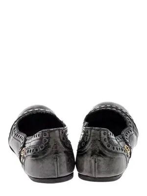 Gucci Black Leather Brogue Ballet Flats - Grey
