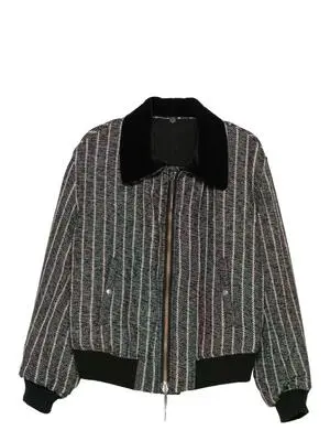 Yohji Yamamoto Three Blend Stripe-pattern Flight Jacket - Grey
