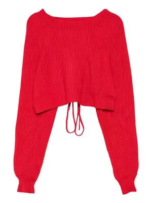 Yohji Yamamoto Scarlet Ribbed Knit Backless Cropped Sweater - Red