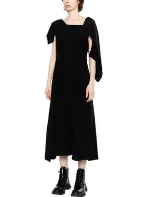 Yohji Yamamoto Asymmetrical Draped Midi Dress - Black
