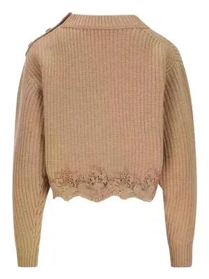 Chloé Lace-trimmed Ribbed Knit Sweater - Neutrals
