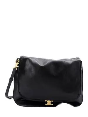 Celine Soft Triomphe Besace Bag Leather Large Crossbody Bag - Black