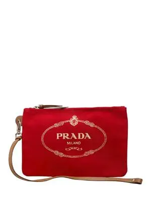 Prada Canvas Canapa Logo Wristlet Pouch - Red