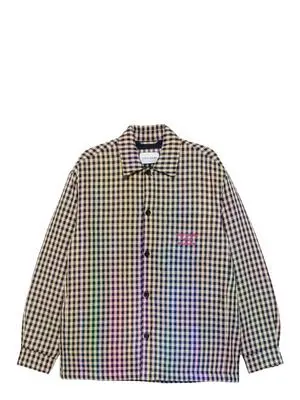 DROLE DE MONSIEUR Gingham-check Slogan-print Cotton Overshirt