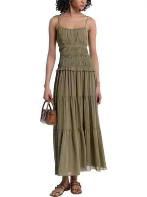 Michael Kors Smocked Tiered Midi Dress - Green
