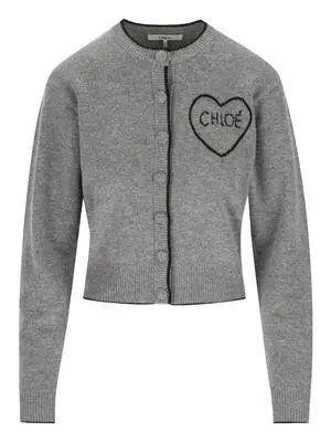 Chloé Heart Motif Button-up Cardigan - Grey