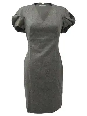 Alexander McQueen V-neck Puff Sleeve Midi Dress - Grey