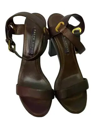 Ralph Lauren Wooden Heel Platform Sandals - Brown