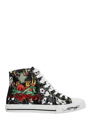 Ed Hardy Graphic Print High-top Sneakers - Black