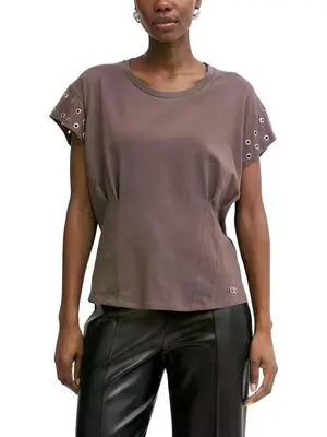Liu Jo Eyelet-embellished Crewneck T-shirt - Brown