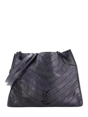 Saint Laurent Niki Shopping Matelasse Chevron Leather Medium Tote Bag - Black