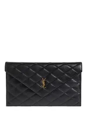 Saint Laurent Diamond Quilted Grain De Poudre Leather Envelope Pouch - Noir