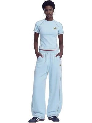 AELFRICEDEN Aelfric Eden Cloud Slim Sweat Set With Contrast Piping - Light Blue