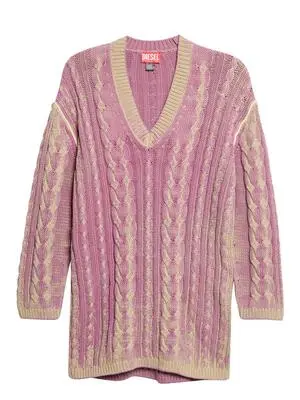 DIESEL® Bleached Long Sleeve Cable Knit Sweater Dress - Sandy/beige