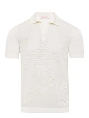 Orlebar Brown Burnham Tailored Fit Tie Stitch Knit Polo Shirt - Cloud