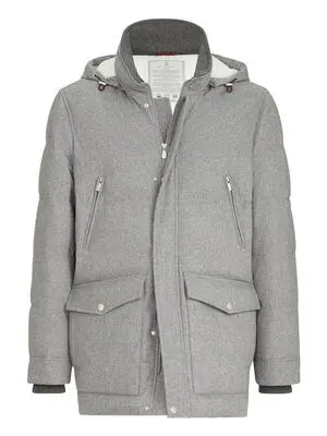 Brunello Cucinelli Wool Flannel Parka With Removable Hood - Grey