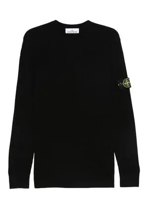 Stone Island Crew Neck Sweater With Ribbed Edges - Black