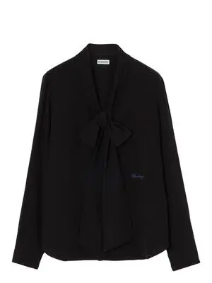Burberry Silk Embroidered Logo Scarf-tail Blouse - Nero