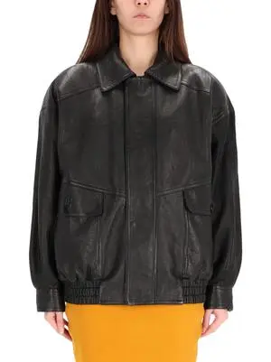 Saint Laurent Balloon Fit Lamb Leather Bomber Jacket Fw25 - Black