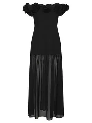 ROTATE BY BIRGER CHRISTENSEN Off-shoulder Mini Dress With Floral Appliqu - Nero