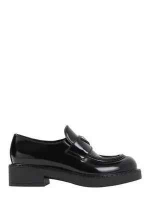Prada Calf Leather & Rubber Slip-on Loafers With Signature Print Motif - Black