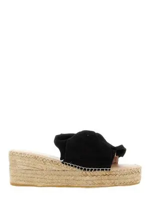Manebí Microfiber Knot Detail Espadrille Platform Sandals - Black