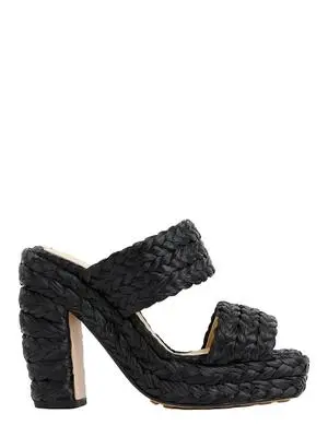 Bottega Veneta Raffia Platform Sandals With 12cm Heel - Black