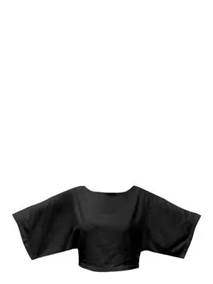FROCK TALES Tiller Top Cropped Boxy Silhouette With 3/4 Kimono Sleeves - Black