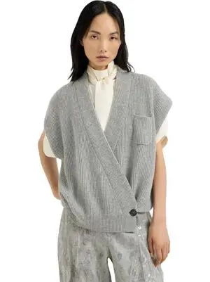 Brunello Cucinelli Cashmere English Rib Wrap Cardigan - Grey