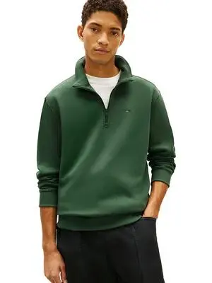 Tommy Hilfiger Quarter-zip Fleece Sweatshirt With Logo Detail - Shadow Pine