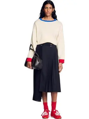Sandro Maxi Asymmetrical Pleated Skirt - Black