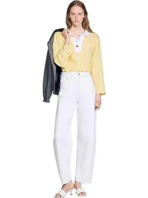 Sandro Striped Cotton Top With Contrasting Collar - Yellow
