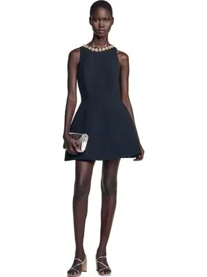 Sandro Embellished Jewel Detail Mini Dress - Black
