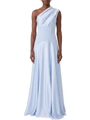 Solace London Asymmetrical Draped Gown - Blue