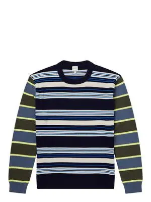 Paul Smith Striped Wool And Cotton-blend Crew Neck Sweater - Blue