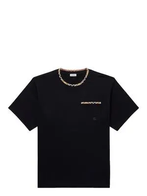 Burberry Logo-embroidered Checked Cotton-jersey T-shirt - Black