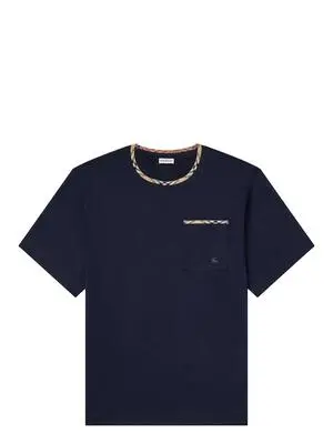 Burberry Logo-embroidered Checked Cotton-jersey T-shirt - Navy