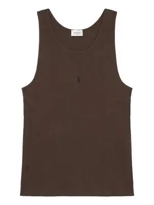 Saint Laurent Logo-embroidered Ribbed Cotton Tank Top - Brown