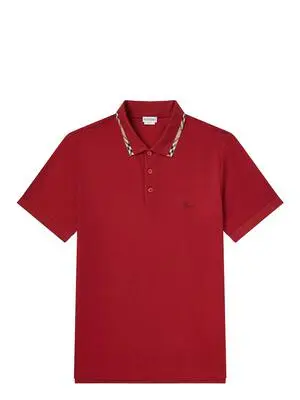 Burberry Logo-embroidered Checked Cotton-piqué Polo Shirt - Red