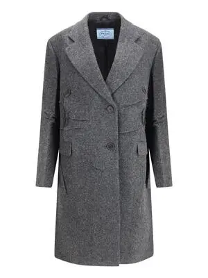 Prada Single-breasted Shetland Wool Coat With Notched Lapel - Grey