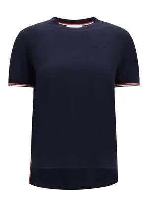 Thom Browne Thom Browne Wool-Blend Crewneck T-Shirt With Contrasting Trims Blue