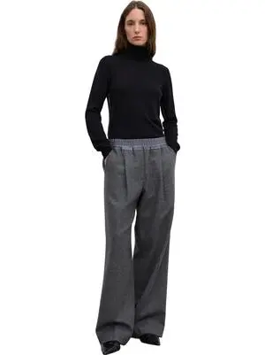 HOUSE OF DAGMAR Wide Leg Wool Trousers With Elasticated Waistband - Grey