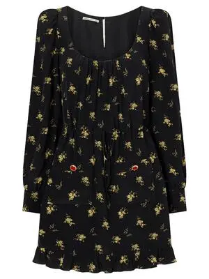 Alessandra Rich Ruffled Floral-print Crepe Mini Dress - Black