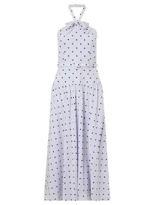 Alessandra Rich Belted Polka Dot Silk Midi Dress - Blue