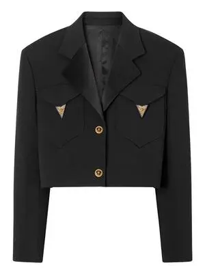 Versace Medusa-embellished Cropped Wool Blazer - Black