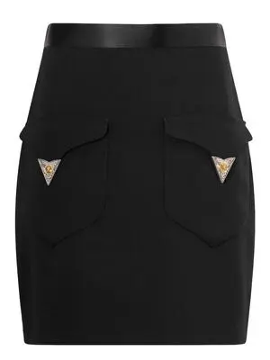 Versace Medusa Embellished Wool-blend Mini Skirt With Silk Trim - Black