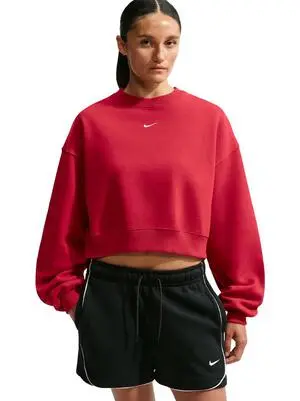 Nike Studio Fleece Oversized Cropped Crew - Red